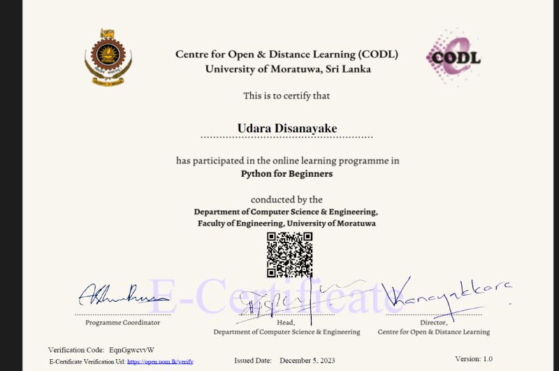 I completed my python beginners course in university of… | Sayuri Udara ... I completed my python beginners course in university of… | Sayuri Udara ...