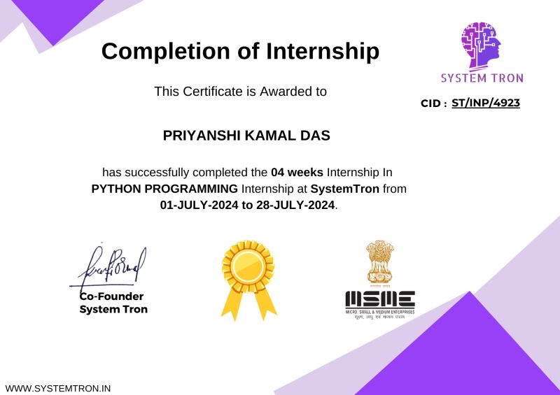 PRIYANSHI KAMAL DAS on LinkedIn: #python #programming #internship # ... PRIYANSHI KAMAL DAS on LinkedIn: #python #programming #internship # ...