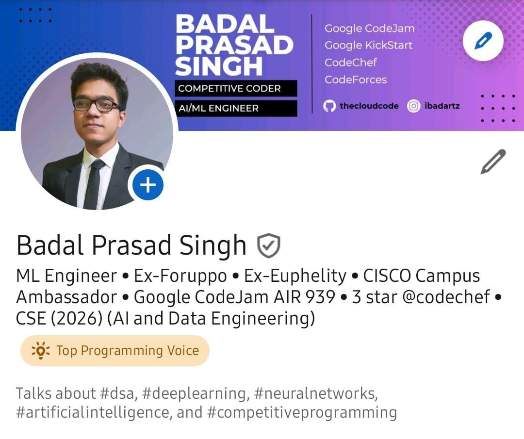 Badal Prasad Singh on LinkedIn: #topvoice #programming #code #dsa # ... Badal Prasad Singh on LinkedIn: #topvoice #programming #code #dsa # ...