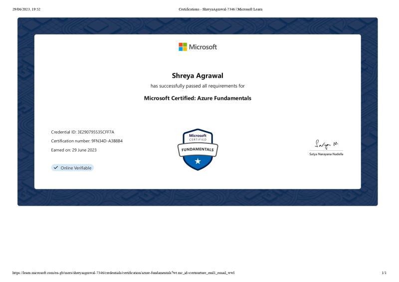 #microsoftazure #certified #cloudcomputing | Shreya Agrawal #microsoftazure #certified #cloudcomputing | Shreya Agrawal