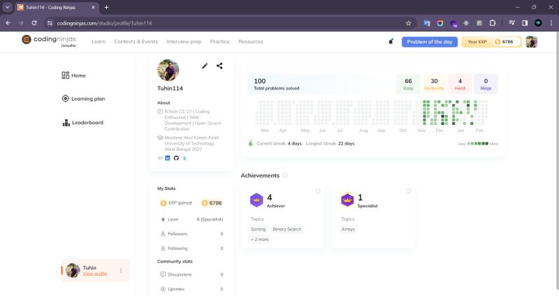 Successfully solved 100 Coding Ninjas problems | Tuhin Poddar posted on ... Successfully solved 100 Coding Ninjas problems | Tuhin Poddar posted on ...