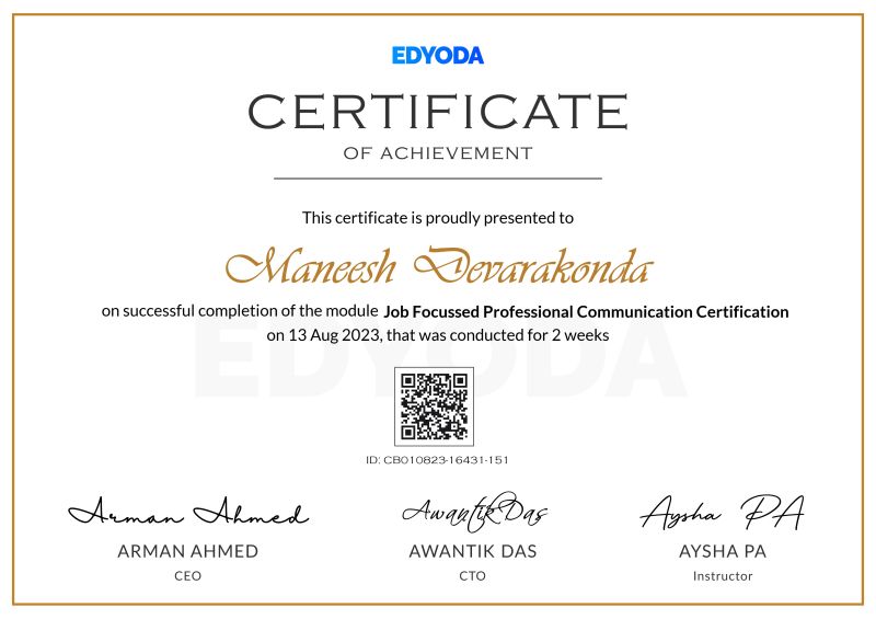 MANEESH DEVARAKONDA on LinkedIn: Excited to share my Certificate of ... MANEESH DEVARAKONDA on LinkedIn: Excited to share my Certificate of ...