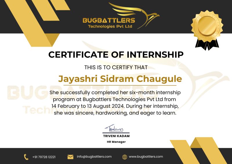 Jayashri Chaugule on LinkedIn: #internship #professionaldevelopment Jayashri Chaugule on LinkedIn: #internship #professionaldevelopment