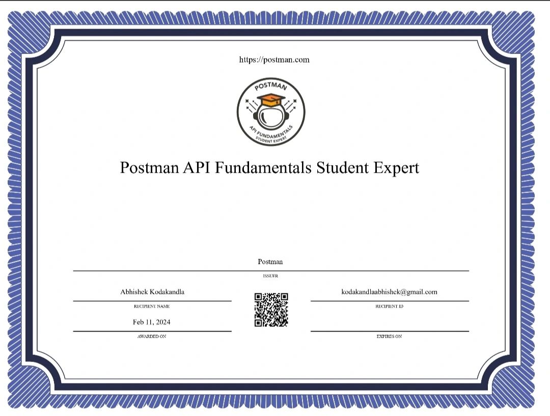 Abhishek kodakandla on LinkedIn: #postmanstudentexpert #api #testing # ... Abhishek kodakandla on LinkedIn: #postmanstudentexpert #api #testing # ...