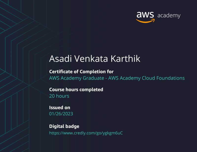 karthik Asadi on LinkedIn: #awsacademy #cloudfoundations #awsgraduate # ... karthik Asadi on LinkedIn: #awsacademy #cloudfoundations #awsgraduate # ...