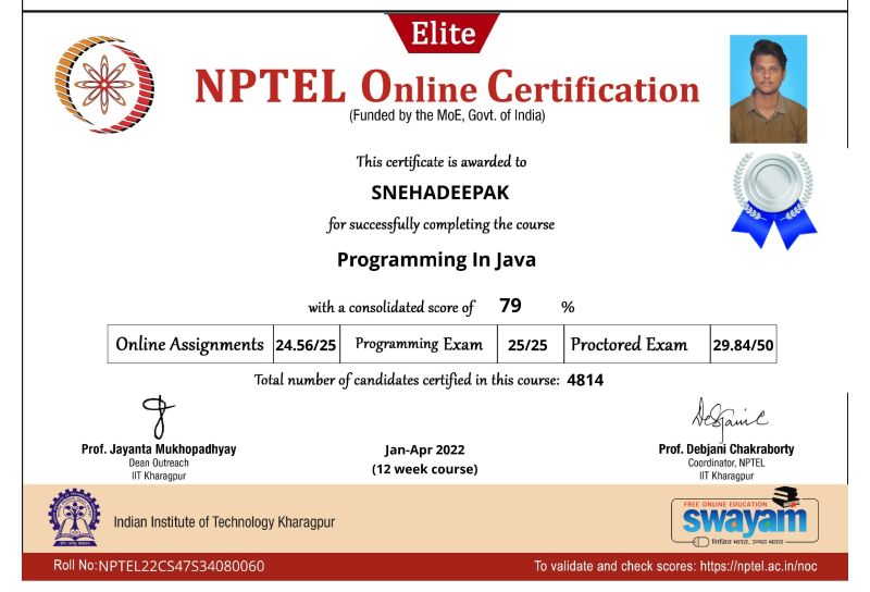 Sneha Deepak Bavirisetti on LinkedIn: #nptel #programminginjava # ... Sneha Deepak Bavirisetti on LinkedIn: #nptel #programminginjava # ...