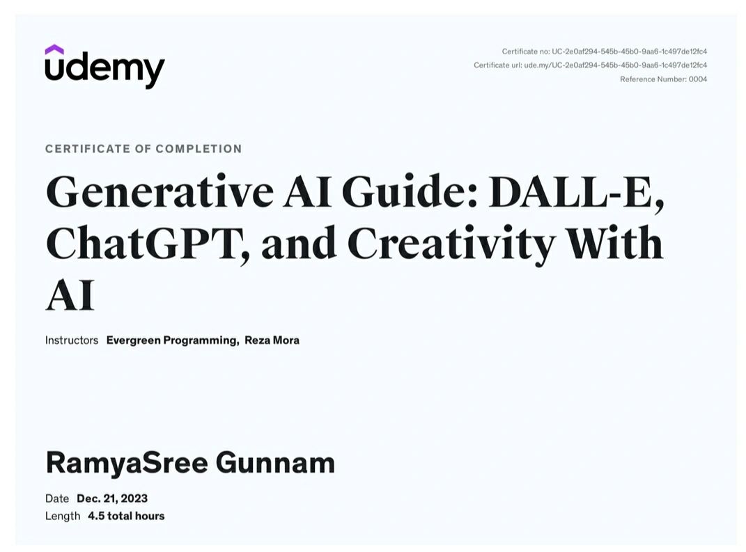 Gunnam Ramyasree on LinkedIn: Udemy: Generative AI Guide Gunnam Ramyasree on LinkedIn: Udemy: Generative AI Guide