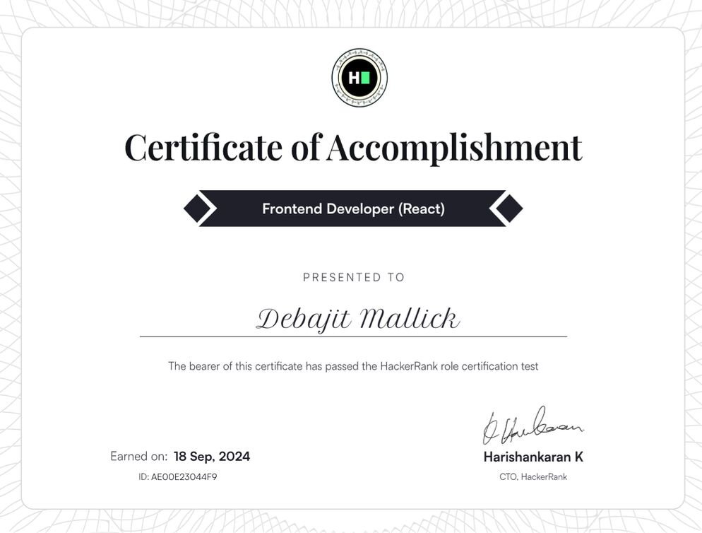 Debajit Mallick on LinkedIn: #frontend #certification #react #javascript Debajit Mallick on LinkedIn: #frontend #certification #react #javascript