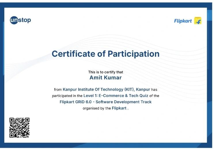 Amit Kumar on LinkedIn: Flipkart GRiD 6.0 - participation certificate ... Amit Kumar on LinkedIn: Flipkart GRiD 6.0 - participation certificate ...