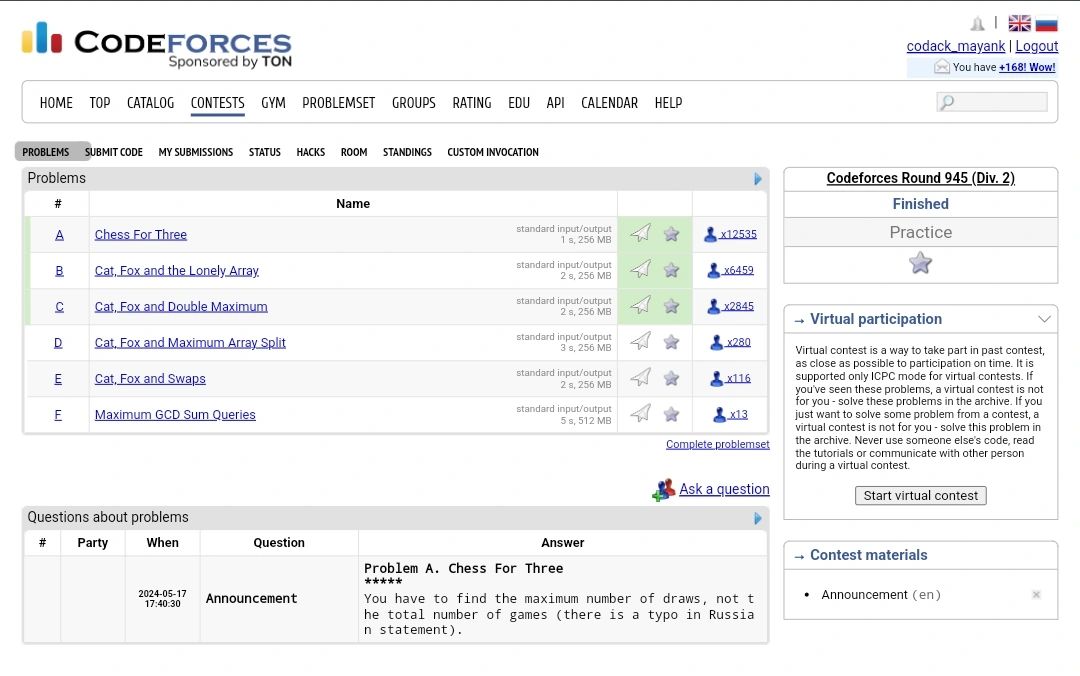 Codeforeces Round 945: A-C | Mayank Pushpjeet posted on the topic ... Codeforeces Round 945: A-C | Mayank Pushpjeet posted on the topic ...