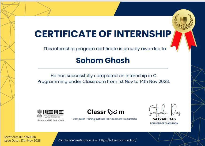 Sohom Ghosh on LinkedIn: #internship #classroomtech #cprogramming Sohom Ghosh on LinkedIn: #internship #classroomtech #cprogramming