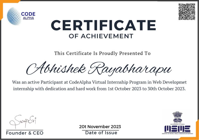 Abhishek Rayabharapu on LinkedIn: #codealpha #webdevelopment # ... Abhishek Rayabharapu on LinkedIn: #codealpha #webdevelopment # ...