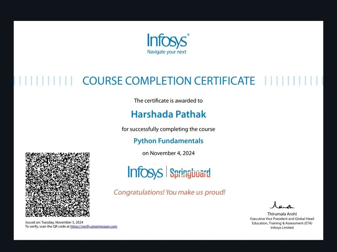 Harshada Pathak on LinkedIn: Successfully completed the course Python ... Harshada Pathak on LinkedIn: Successfully completed the course Python ...