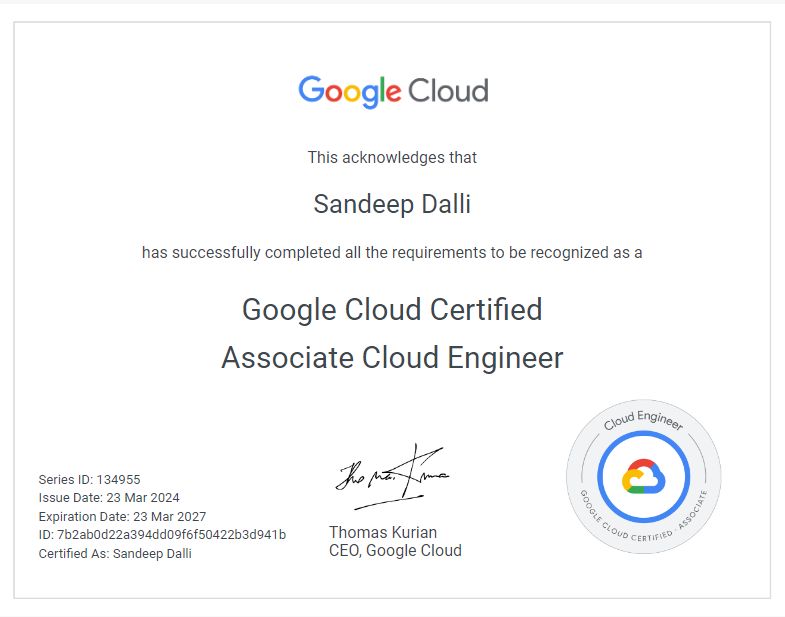 Sandeep Dalli on LinkedIn: #google #associatecloudengineer #google # ... Sandeep Dalli on LinkedIn: #google #associatecloudengineer #google # ...