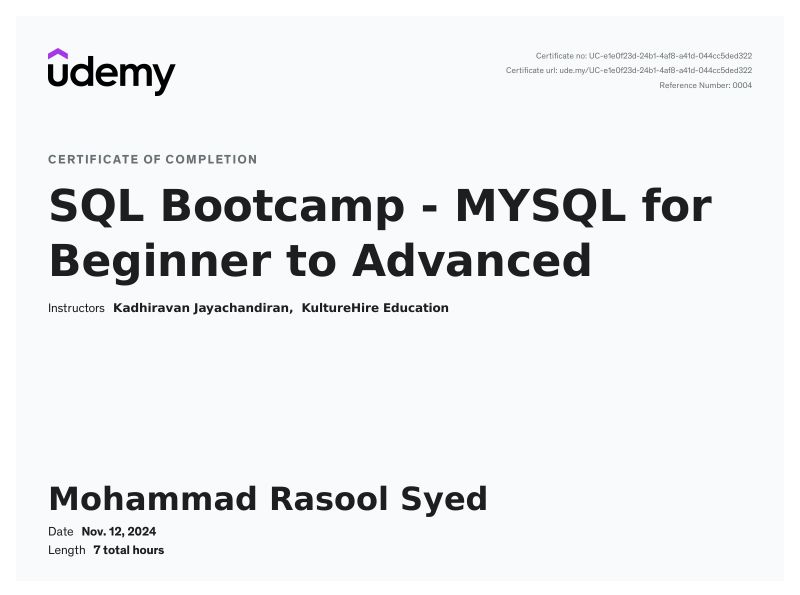 Mohammad Rasool Syed on LinkedIn: #data #sql #mysql Mohammad Rasool Syed on LinkedIn: #data #sql #mysql