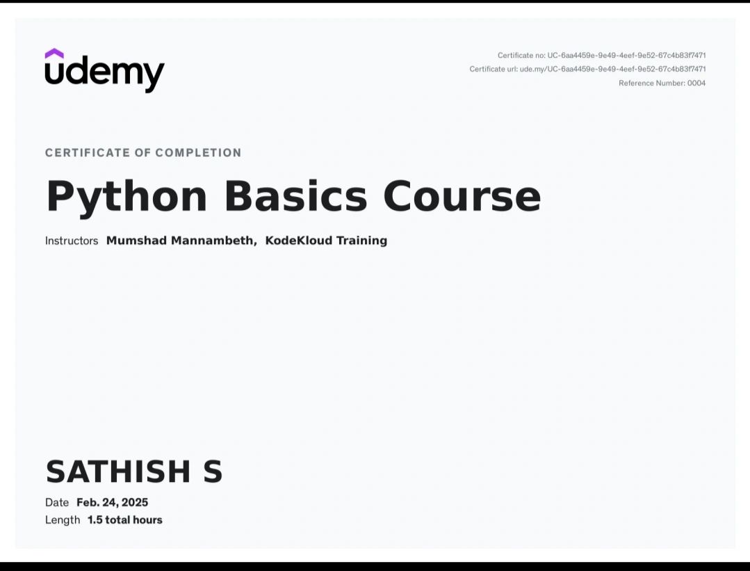 #python #coding #udemy #learning #kodekloud #programming | SATHISH S #python #coding #udemy #learning #kodekloud #programming | SATHISH S
