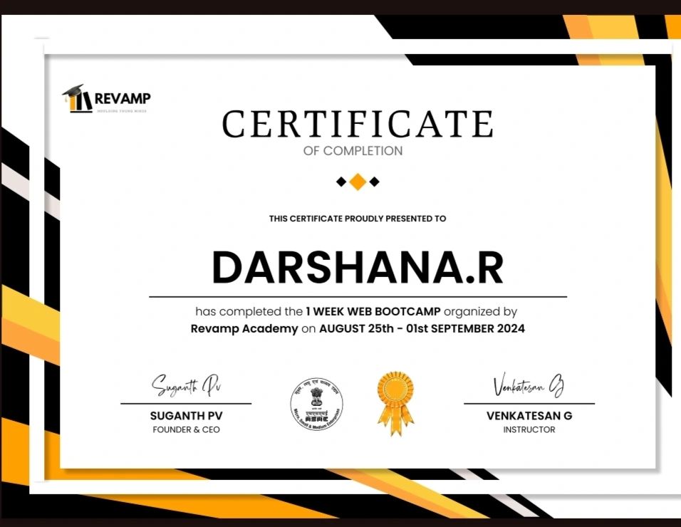 Darshana R on LinkedIn: #webdevelopment #certification #revampacademy Darshana R on LinkedIn: #webdevelopment #certification #revampacademy