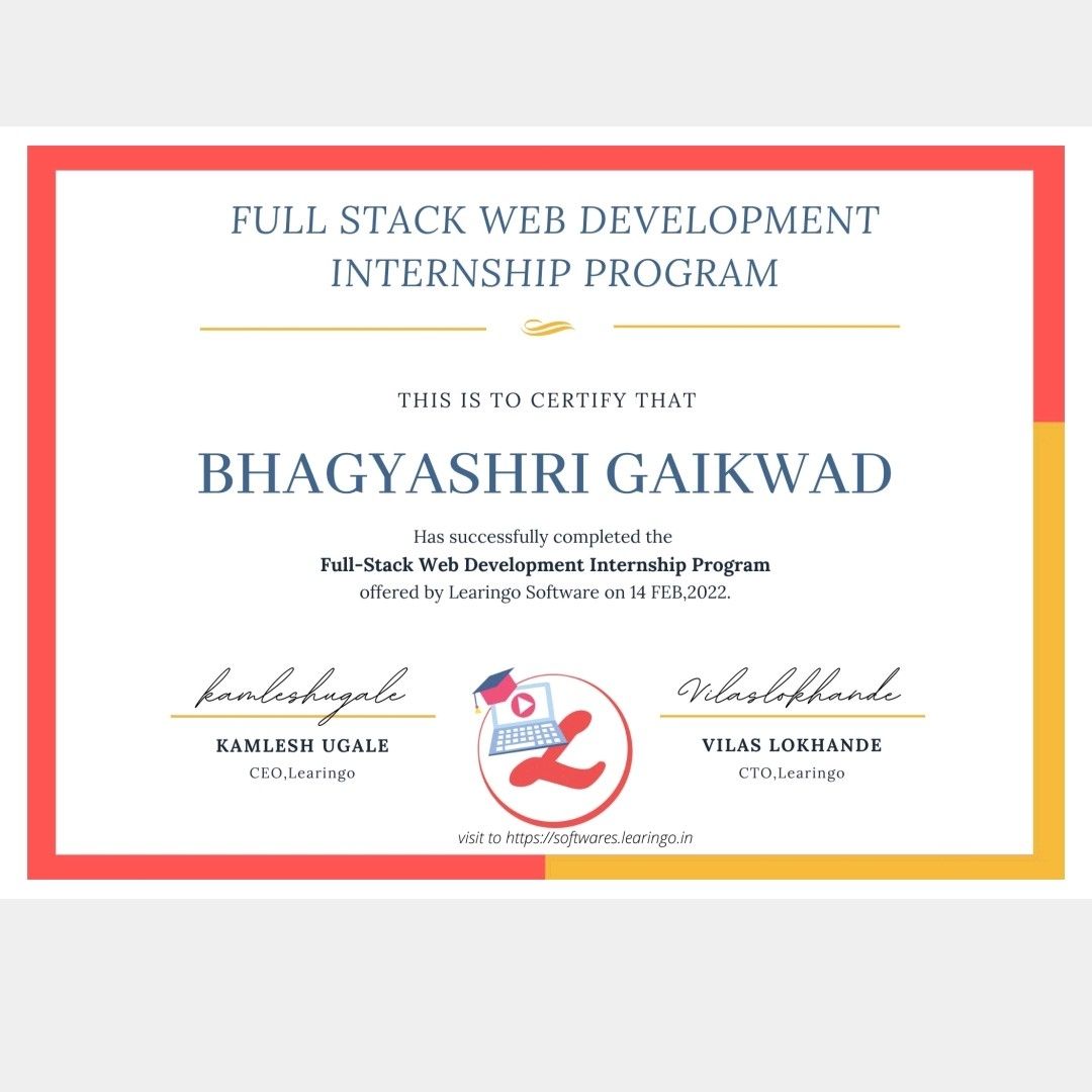BHAGYASHRI GAIKWAD on LinkedIn: #internship #development BHAGYASHRI GAIKWAD on LinkedIn: #internship #development