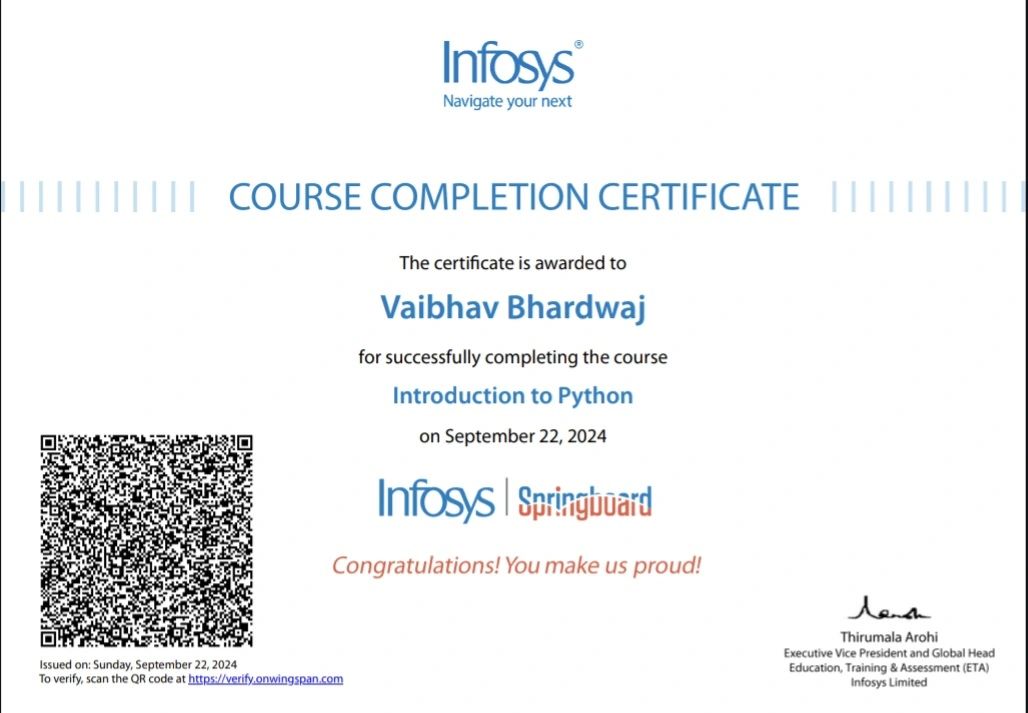 Vaibhav Sharma on LinkedIn: #python #certification Vaibhav Sharma on LinkedIn: #python #certification