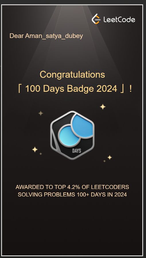 🎉 Excited to share that I've just achieved my 100 days LeetCode badge ... 🎉 Excited to share that I've just achieved my 100 days LeetCode badge ...