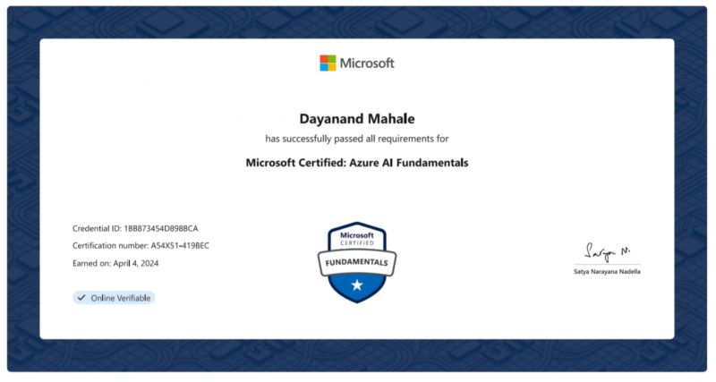 Just earned my Microsoft Certified: Azure AI Fundamentals! | Dayanand ... Just earned my Microsoft Certified: Azure AI Fundamentals! | Dayanand ...
