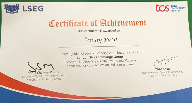 Vinay Patil on LinkedIn: #tcs #lseg #appreciation Vinay Patil on LinkedIn: #tcs #lseg #appreciation