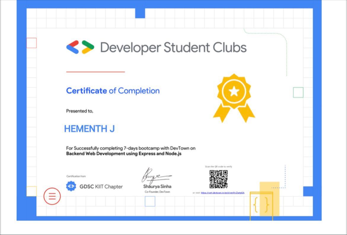 Hementh J on LinkedIn: #devtown #backenddevelopment #nodejs #express Hementh J on LinkedIn: #devtown #backenddevelopment #nodejs #express