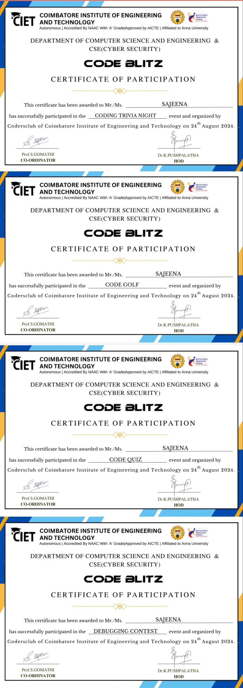 Sajeena Suresh on LinkedIn: #ciet #cse #competition Sajeena Suresh on LinkedIn: #ciet #cse #competition