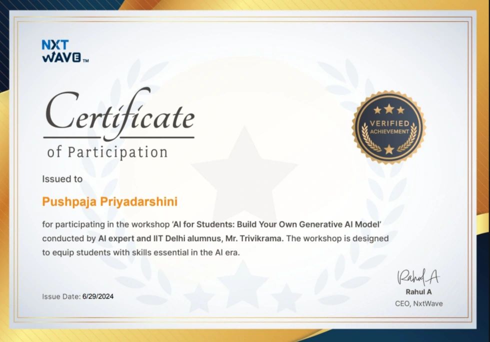 Completed NxtWave's Generative AI workshop | Pushpaja Priyadarshini ... Completed NxtWave's Generative AI workshop | Pushpaja Priyadarshini ...