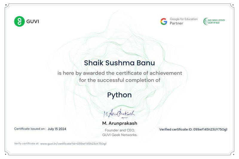 Finished Python course! | Sushma Banu posted on the topic | LinkedIn Finished Python course! | Sushma Banu posted on the topic | LinkedIn