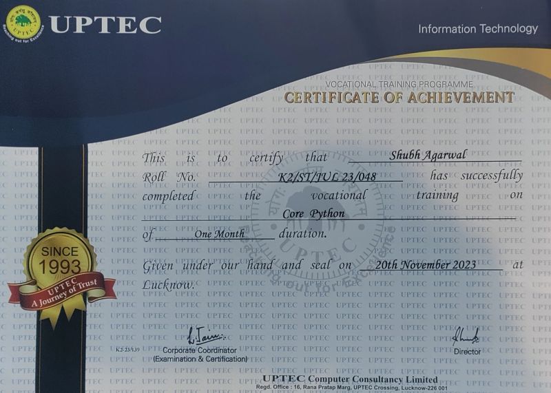 Shubh Agarwal on LinkedIn: #python #certification #continuouslearning Shubh Agarwal on LinkedIn: #python #certification #continuouslearning