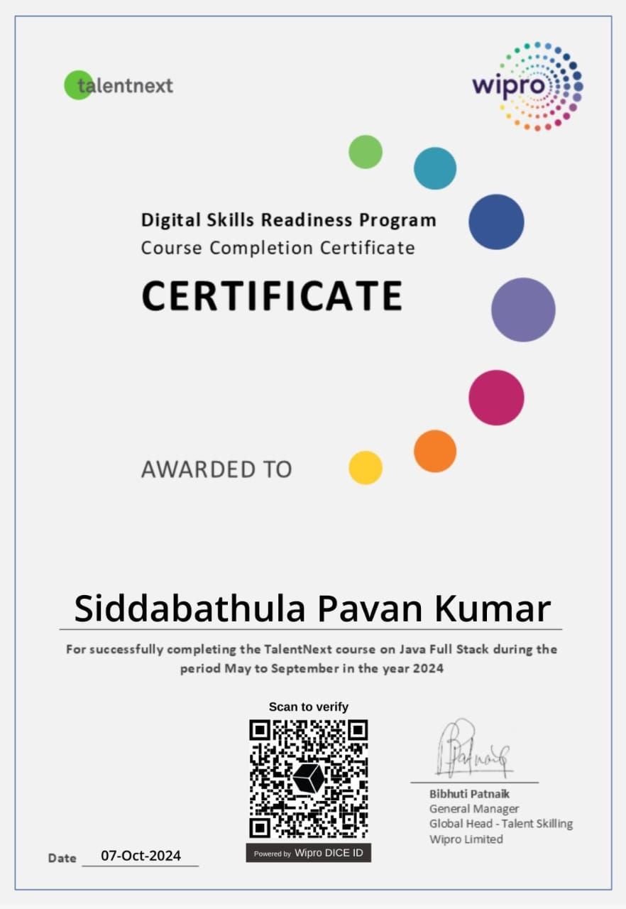 Pavan Kumar Siddabathula on LinkedIn: #wipro #talentnext #java #j2ee # ... Pavan Kumar Siddabathula on LinkedIn: #wipro #talentnext #java #j2ee # ...