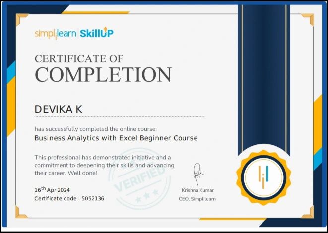 Happy to share my new certification | Devika K Happy to share my new certification | Devika K