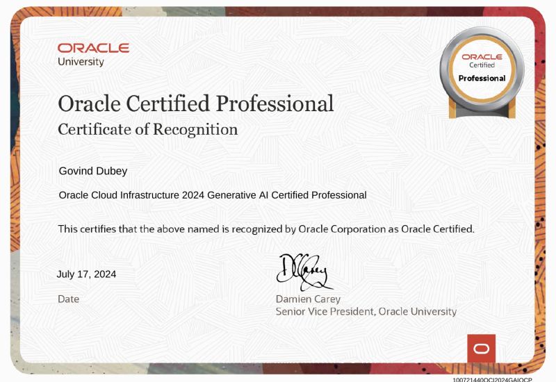 Govind Dubey on LinkedIn: #oraclecertified #generativeai #futureoftech ... Govind Dubey on LinkedIn: #oraclecertified #generativeai #futureoftech ...