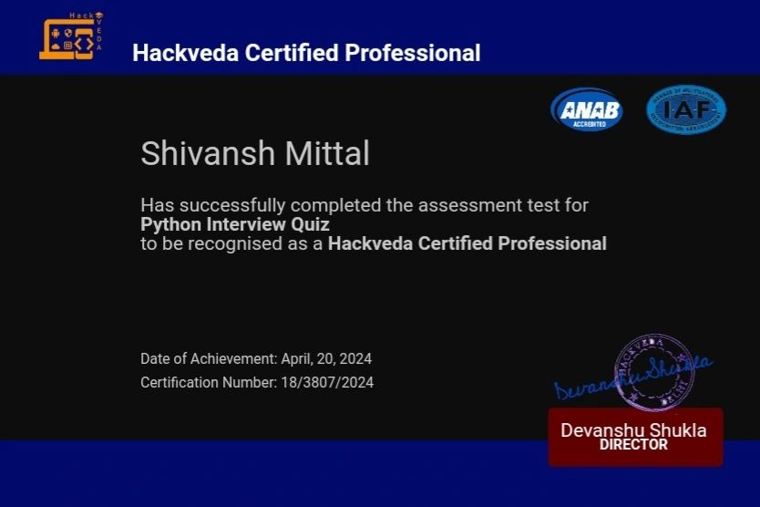 Shivansh Mittal on LinkedIn: #pythoncertified Shivansh Mittal on LinkedIn: #pythoncertified