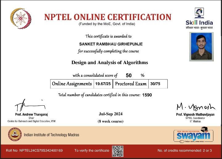 Sanket Girhepunje on LinkedIn: #algorithms #nptel #computerscience # ... Sanket Girhepunje on LinkedIn: #algorithms #nptel #computerscience # ...