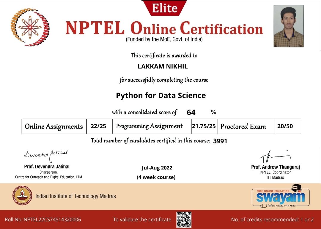 Nikhil Lakkam on LinkedIn: #nptel #pythonfordatascience Nikhil Lakkam on LinkedIn: #nptel #pythonfordatascience