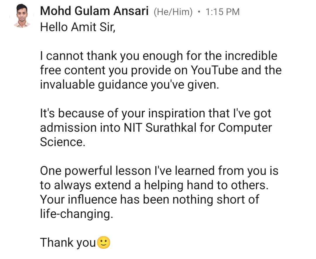 Congratulations to Mohd Gulam Ansari for getting an offer from NIT ... Congratulations to Mohd Gulam Ansari for getting an offer from NIT ...