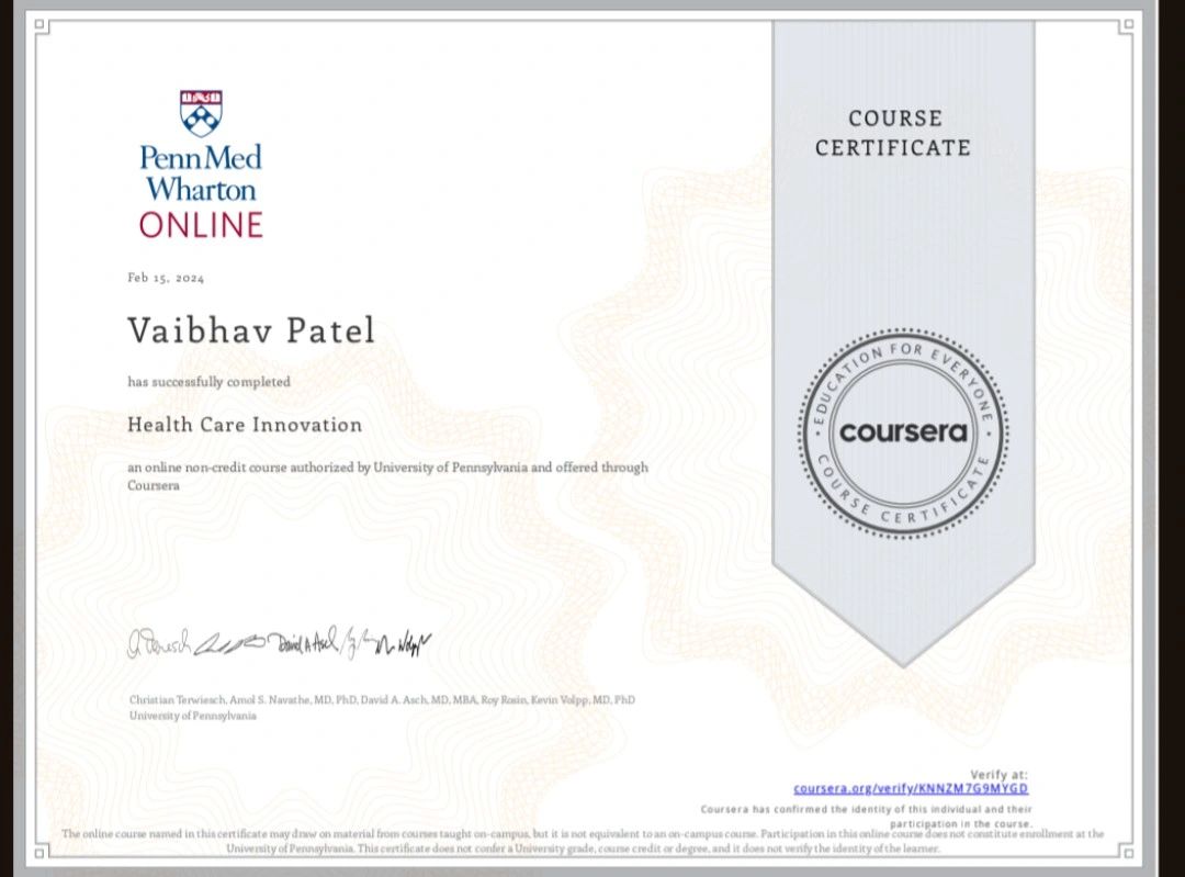 Vaibhav Kumar Patel on LinkedIn: #healthcareinnovation #certification # ... Vaibhav Kumar Patel on LinkedIn: #healthcareinnovation #certification # ...