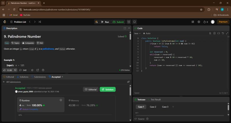 #java #leetcode #palindrome #codingchallenge #problemsolving… | Aman Gupta #java #leetcode #palindrome #codingchallenge #problemsolving… | Aman Gupta