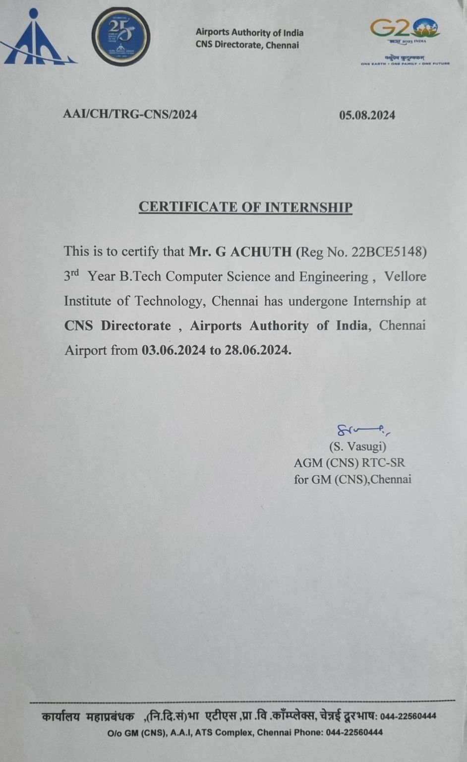 Achuth G on LinkedIn: 🌟 Internship Experience at Airports Authority of ... Achuth G on LinkedIn: 🌟 Internship Experience at Airports Authority of ...