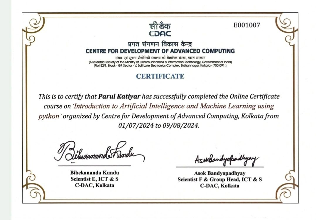 Parul Katiyar on LinkedIn: #aiml #cdac #python #artificialintelligence ... Parul Katiyar on LinkedIn: #aiml #cdac #python #artificialintelligence ...