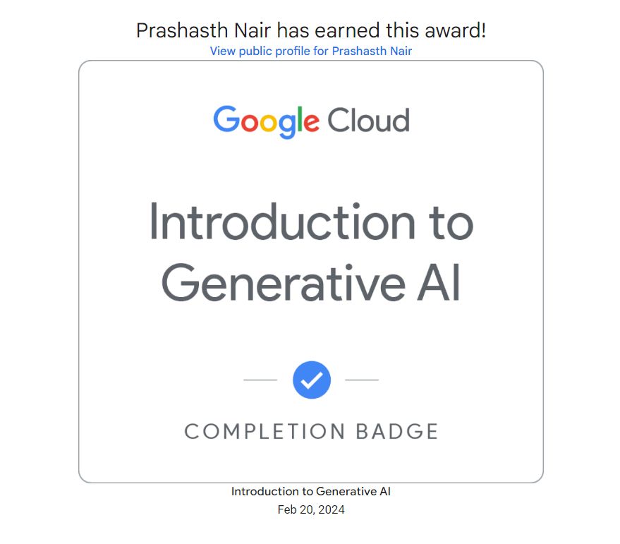 Prashasth Nair on LinkedIn: #generativeai #googlecloud #ai #machinelearning Prashasth Nair on LinkedIn: #generativeai #googlecloud #ai #machinelearning