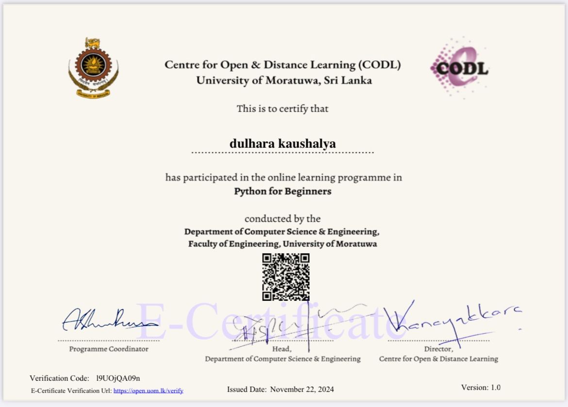 Dulhara K. on LinkedIn: #python #programming #codingjourney # ... Dulhara K. on LinkedIn: #python #programming #codingjourney # ...
