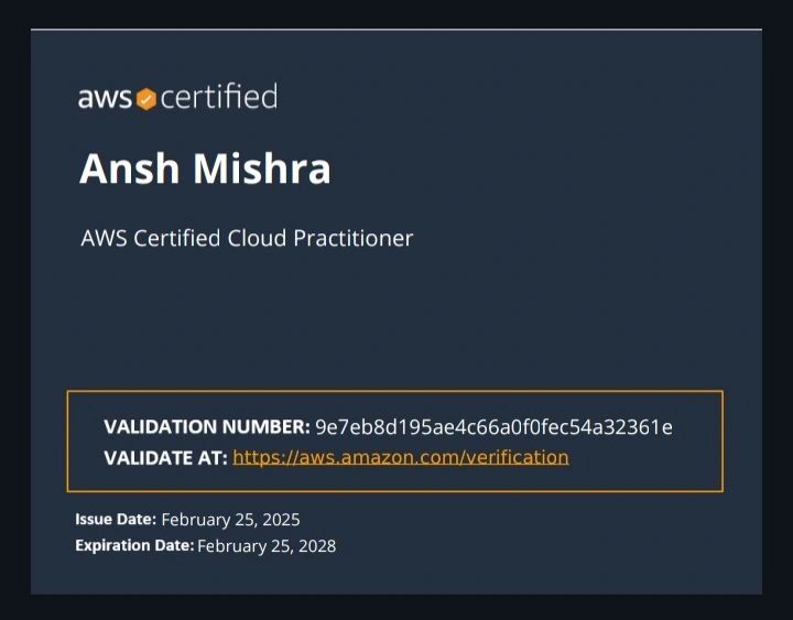 #aws #cloudcomputing #certification #awscertified | Ansh Mishra #aws #cloudcomputing #certification #awscertified | Ansh Mishra