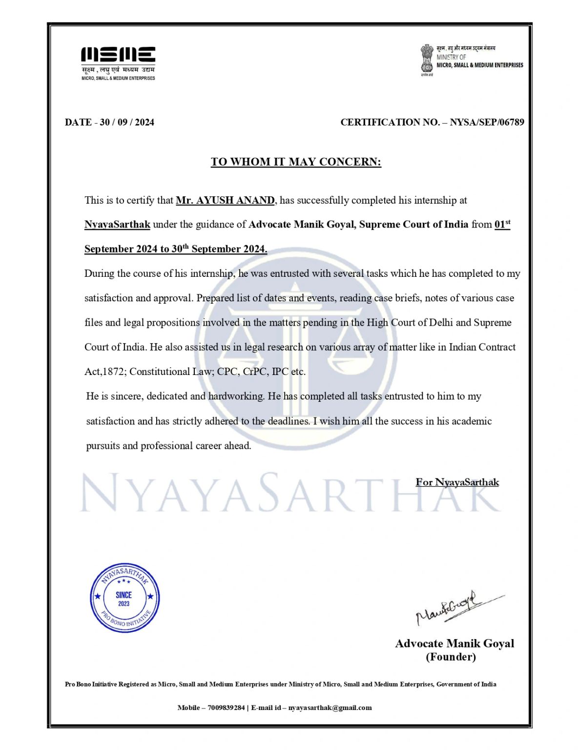 Ayush Anand on LinkedIn: Completed 1 month internship at NyayaSarthak ... Ayush Anand on LinkedIn: Completed 1 month internship at NyayaSarthak ...