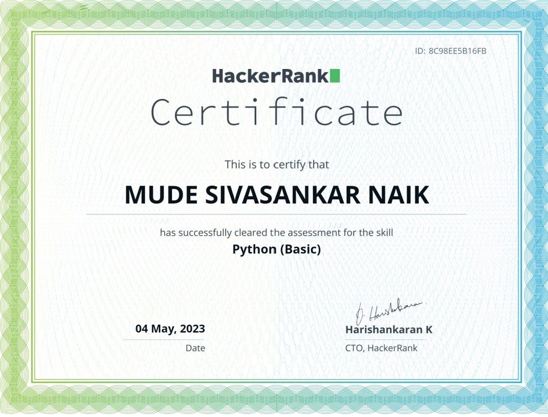 MUDE SIVASANKAR NAIK on LinkedIn: #hackerrank #python #share MUDE SIVASANKAR NAIK on LinkedIn: #hackerrank #python #share