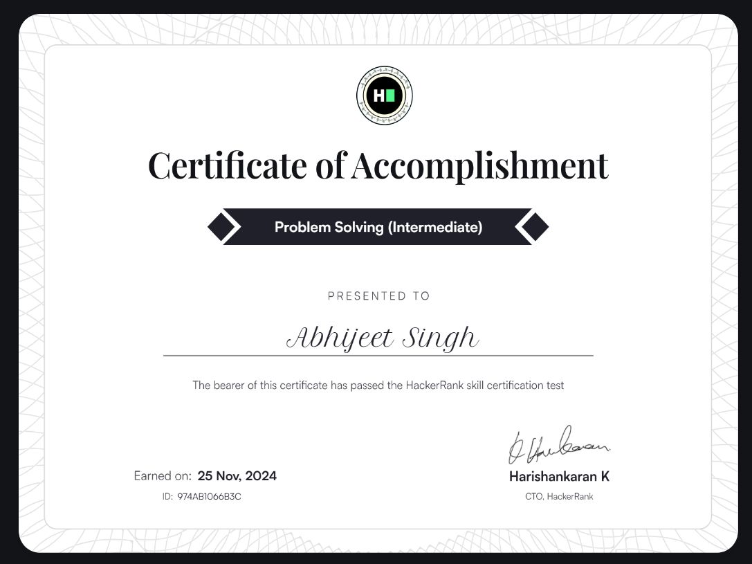 Abhijeet singh on LinkedIn: #hackerrank #problemsolving #algorithms # ... Abhijeet singh on LinkedIn: #hackerrank #problemsolving #algorithms # ...