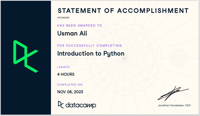 Completed Python course for data science | Usman Ali posted on the ... Completed Python course for data science | Usman Ali posted on the ...