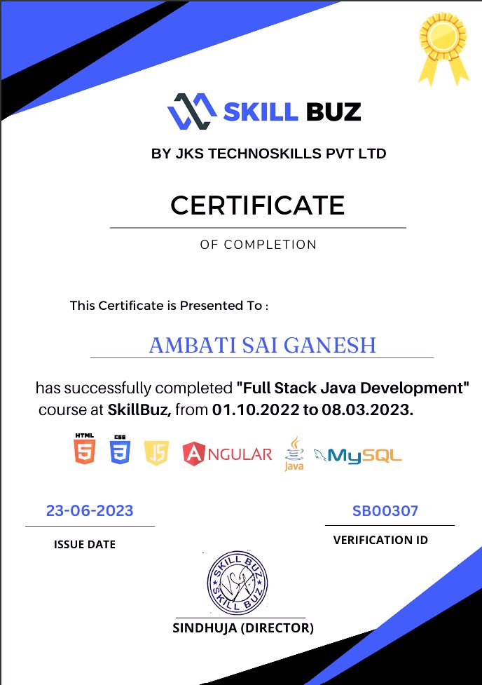 Sai Ganesh Ambati on LinkedIn: #java #fullstack #developer #certification Sai Ganesh Ambati on LinkedIn: #java #fullstack #developer #certification